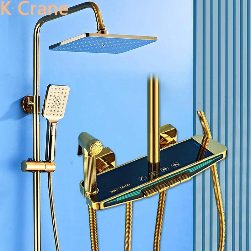 Gold-Bath-Shower-Mixer-Set-Bathroom-LED-Digital-Hot-Cold-Shower-System ...