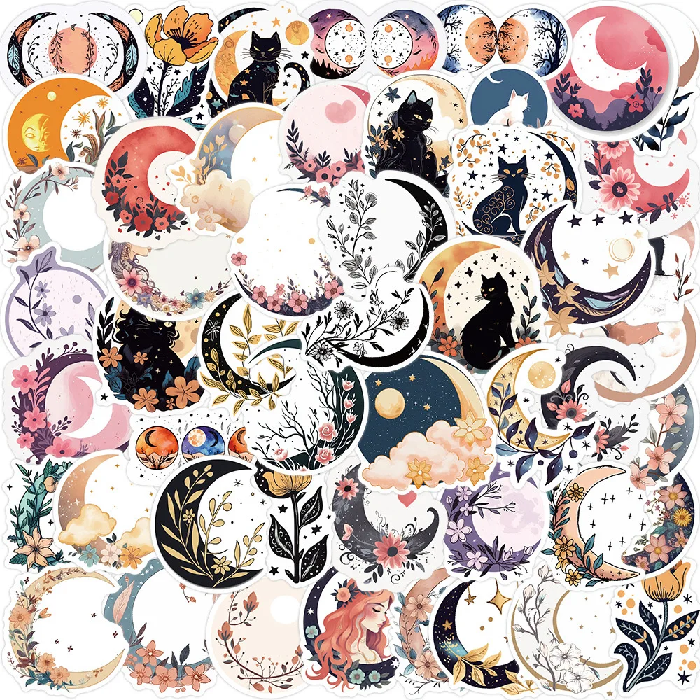 10/30/50pcs Aesthetic Bohemian Moon Flower Cat Stickers Decal for ...