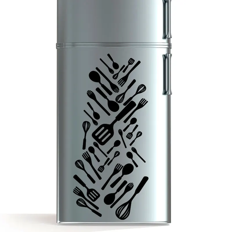 Kitchen-Utensils-Stickers-Door-Cover-Refrigerator-Wallpaper-Adhesive ...
