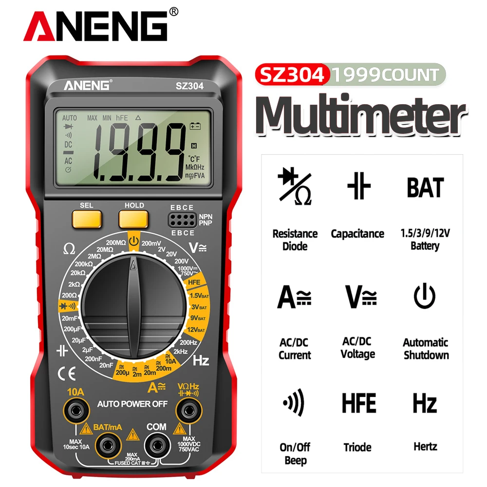 ANENG SZ304 Multifunction Digital Multimete True RMS Handheld High ...