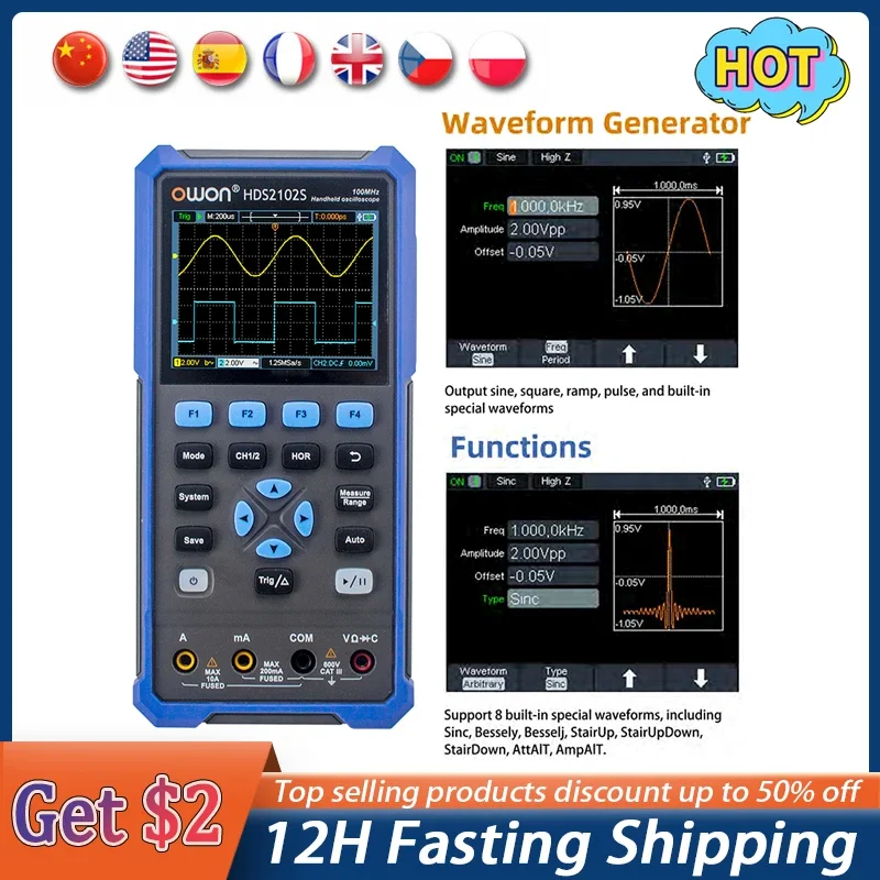 Osciloscopio-Digital-port-til-OWON-HDS2102S-HDS272S-HDS242S-100MHz ...