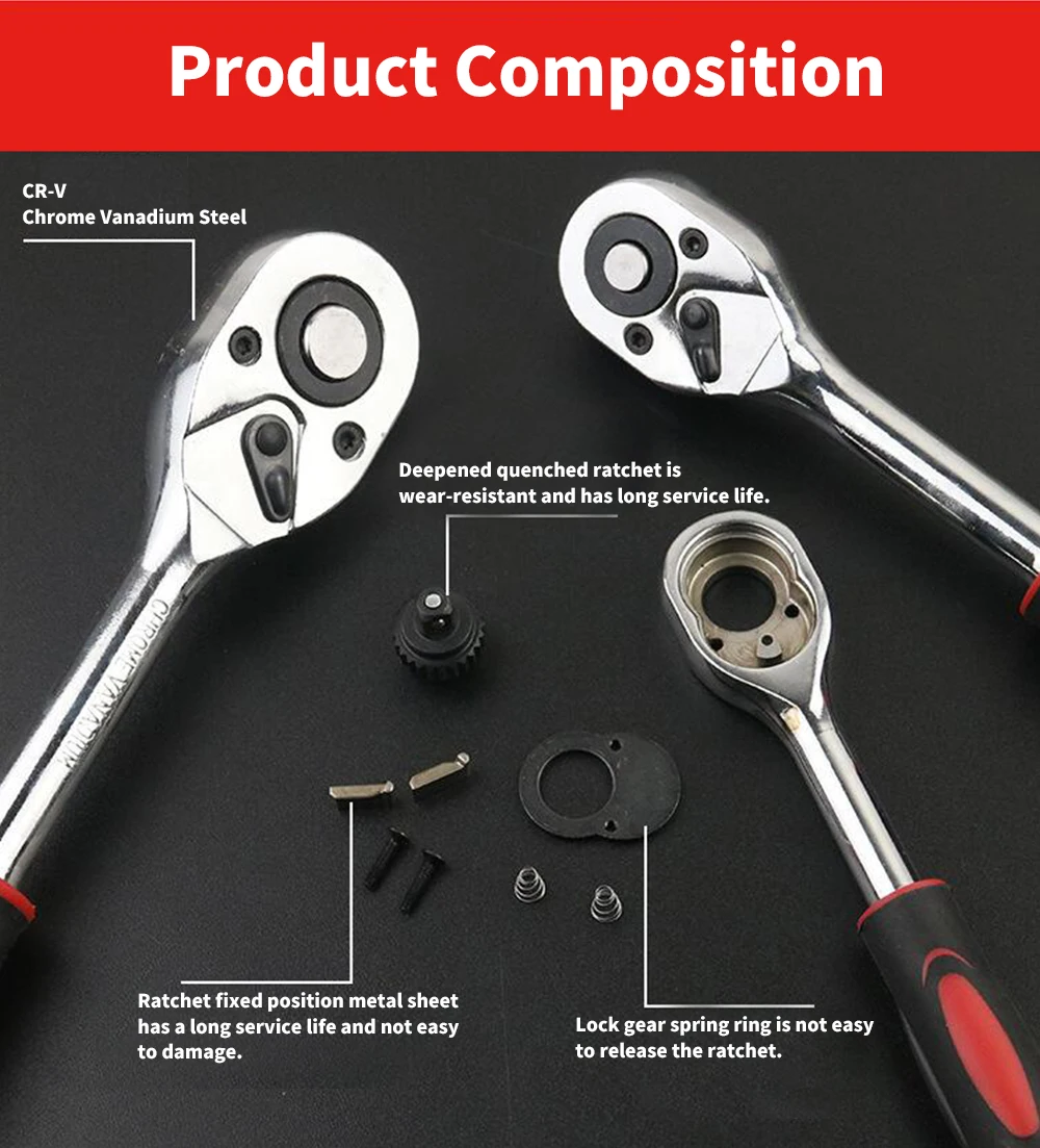 Connector-Ratchet-Wrench-Socket-Set-Quick-release-Reversible-Drive ...