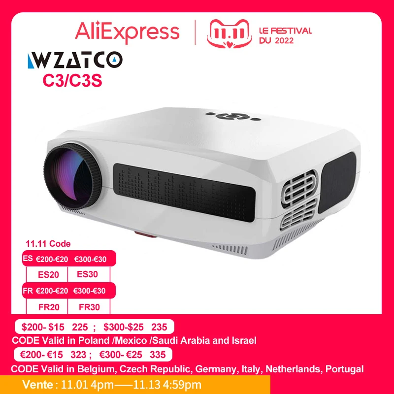WZATCO C3 LED Projector Android 10.0 WIFI Full HD 1080P 300 inch Big ...