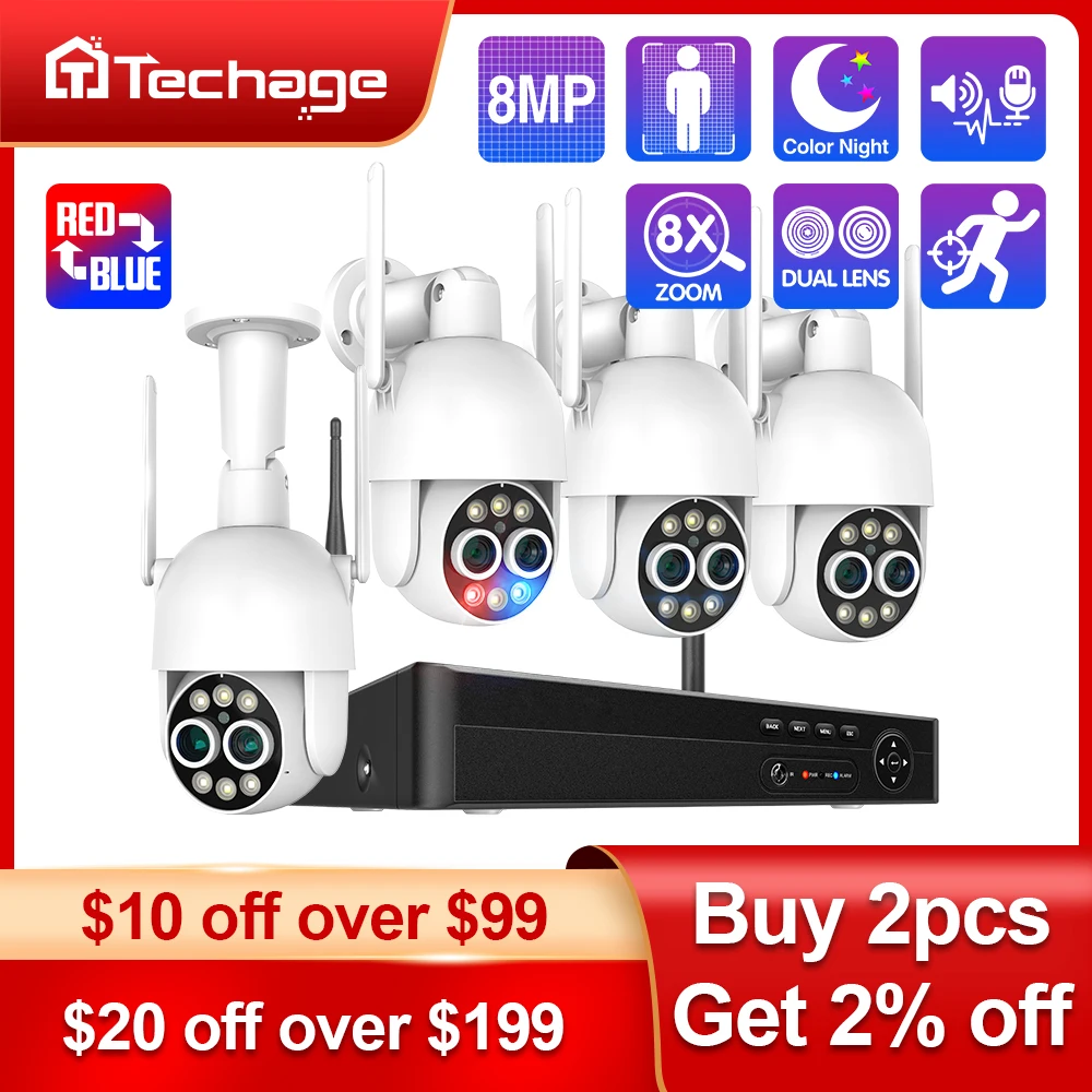 Techage-PTZ-8MP-Dual-Lens-8CH-Wireless-Surveillance-Security-System ...