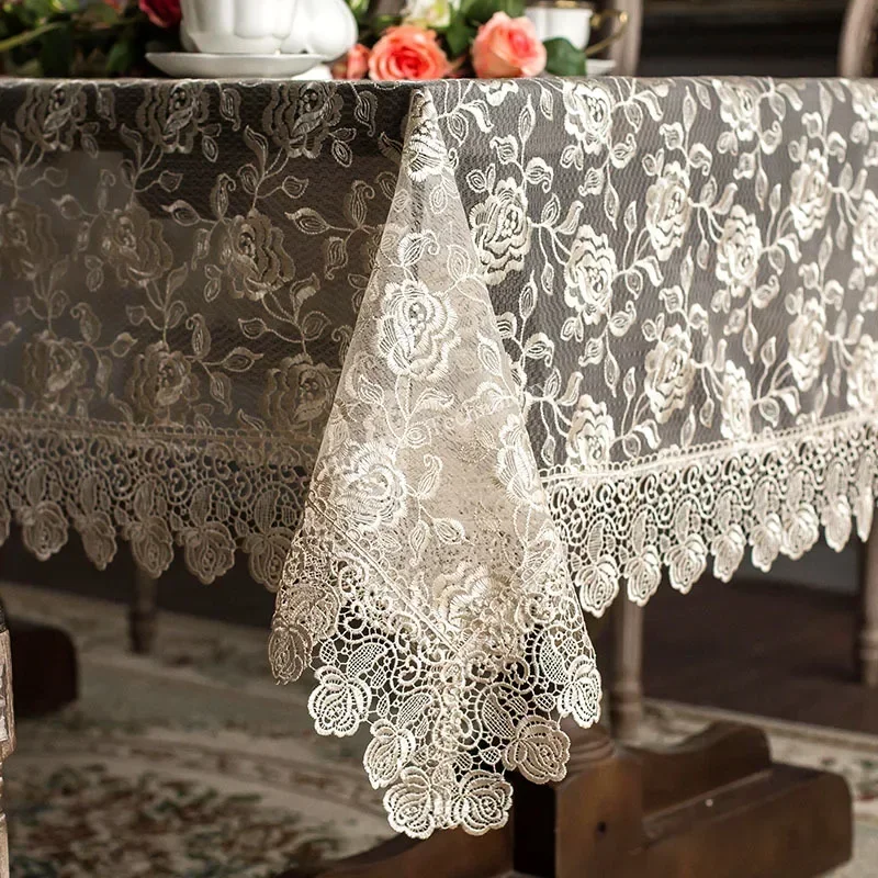 Table Cloth Yarn Glass Dining Table cover Embroidered Romantic Lace ...