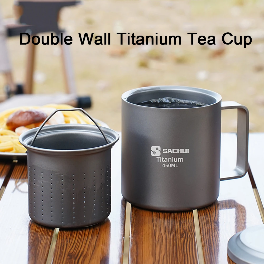 450ml Titanium Camping Mug Double Wall Coffee Tea Cup with Lid Filter ...