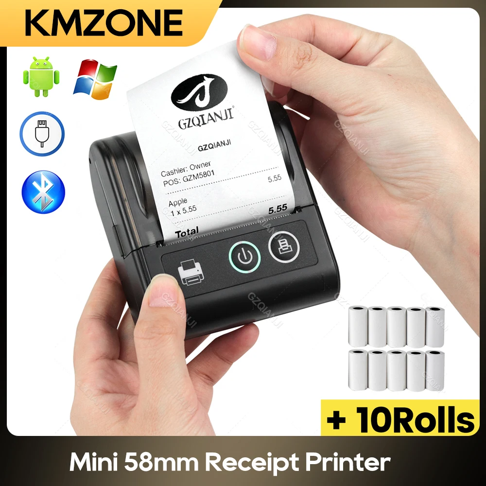 Pocket 58mm Thermal Printer Mini Bluetooth Receipt Printer Wireless ...