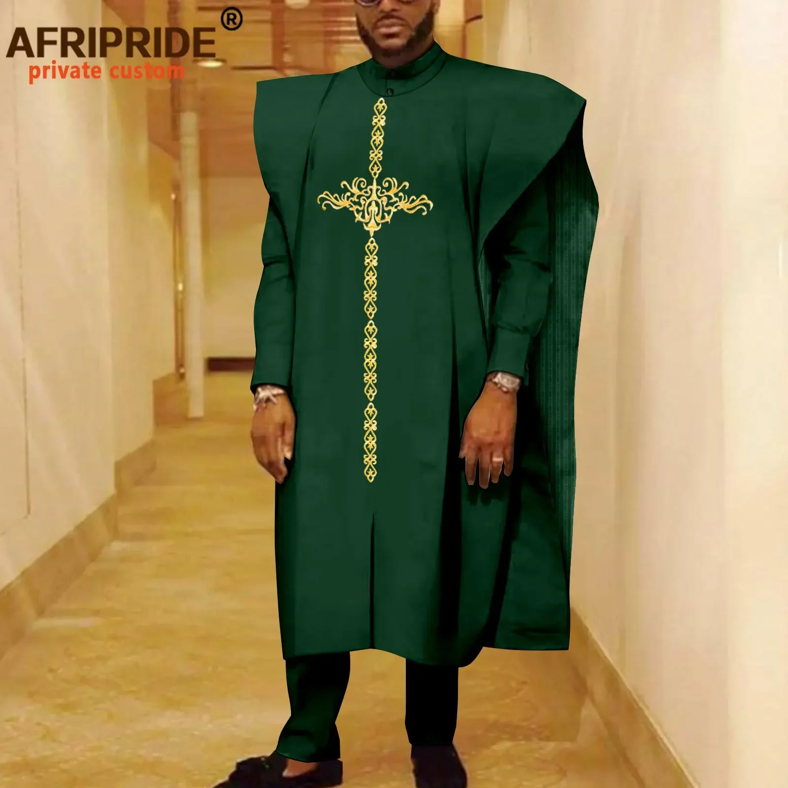 African-Clothes-for-Men-Embroidery-Agbada-Robe-Shirts-and-Pants-Set ...
