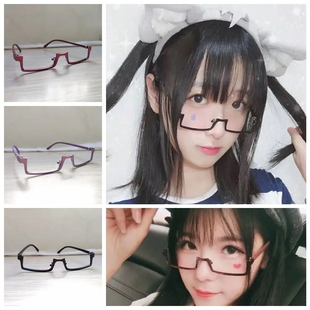 Square-Oval-Half-Frame-Glasses-Metal-Bottom-Half-Frame-Glasses-Frame ...