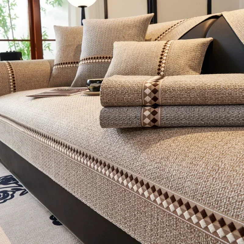 Cotton and Linen Sofa Towel Solid Color Sofa Mat Four Seasons Universal ...
