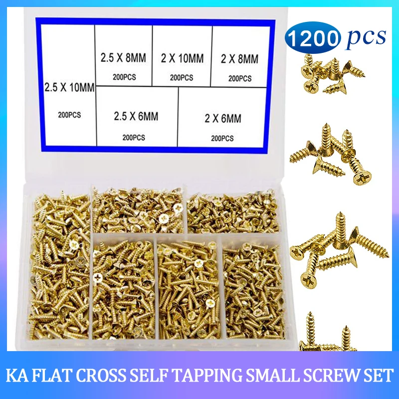1200PCS-M2-M2-5-Galvanized-Copper-KA-Flat-Cross-countersunk-Head-Self ...