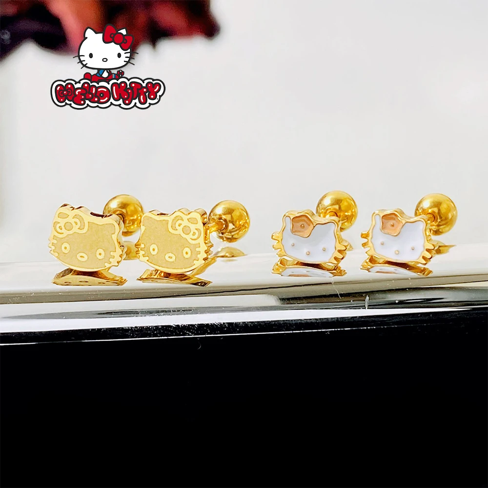 Sanrio Hello Kitty KT Cat Stud Titanium Steel Stud Stud 18k Gold ...