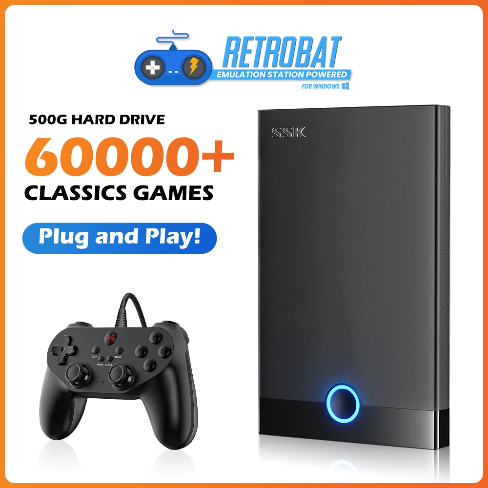 Portable External Game HDD RetroBat 500G Hard Drive For PS2/PSP/PS1/Sega Saturn/Wii/Wiiu with ...