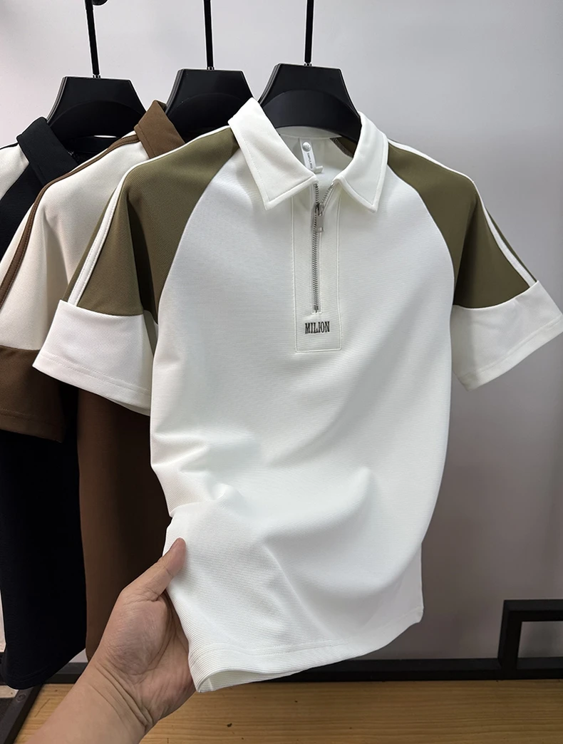 High quality brand color blocked short sleeve polo shirt letters ...