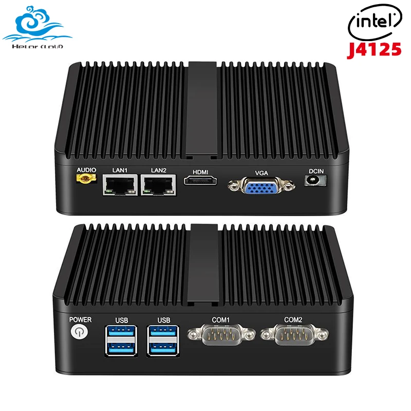 Industrial Fanless Mini PC Intel Celeron J4125 Windows10 2xGigabit ...