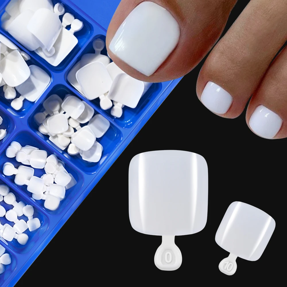 100pcs-White-French-Toe-Nails-Press-On-Toenails-Short-Square-Full-Cover ...