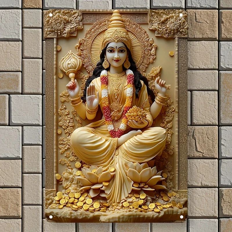 Lakshmi Goddess of Wealth Vintage Aluminum Wall Sign, Square Decor for ...