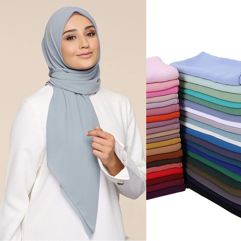 110-110CM-Square-Chiffon-Hijab-solid-Headscarves-For-Women-Muslim ...