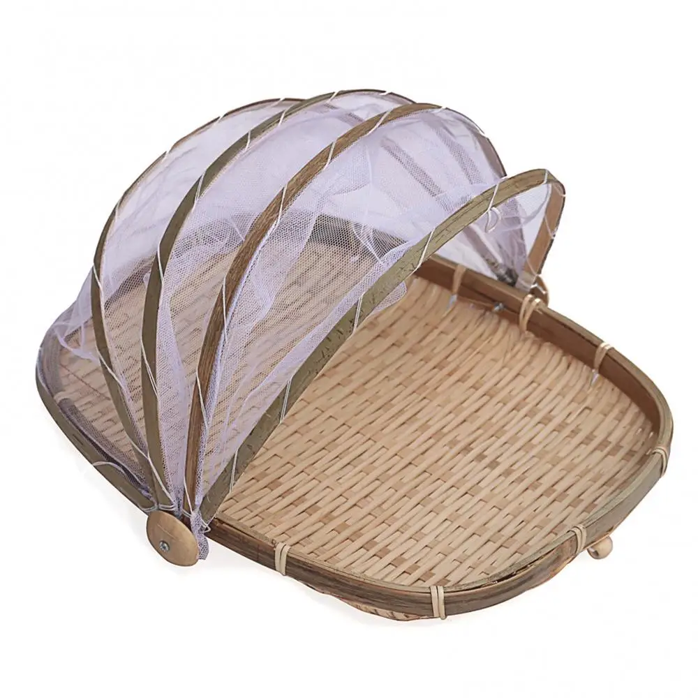 Bamboo-Woven-Storage-Basket-Mesh-Handmade-Food-Fruit-Anti-Flies-Net ...