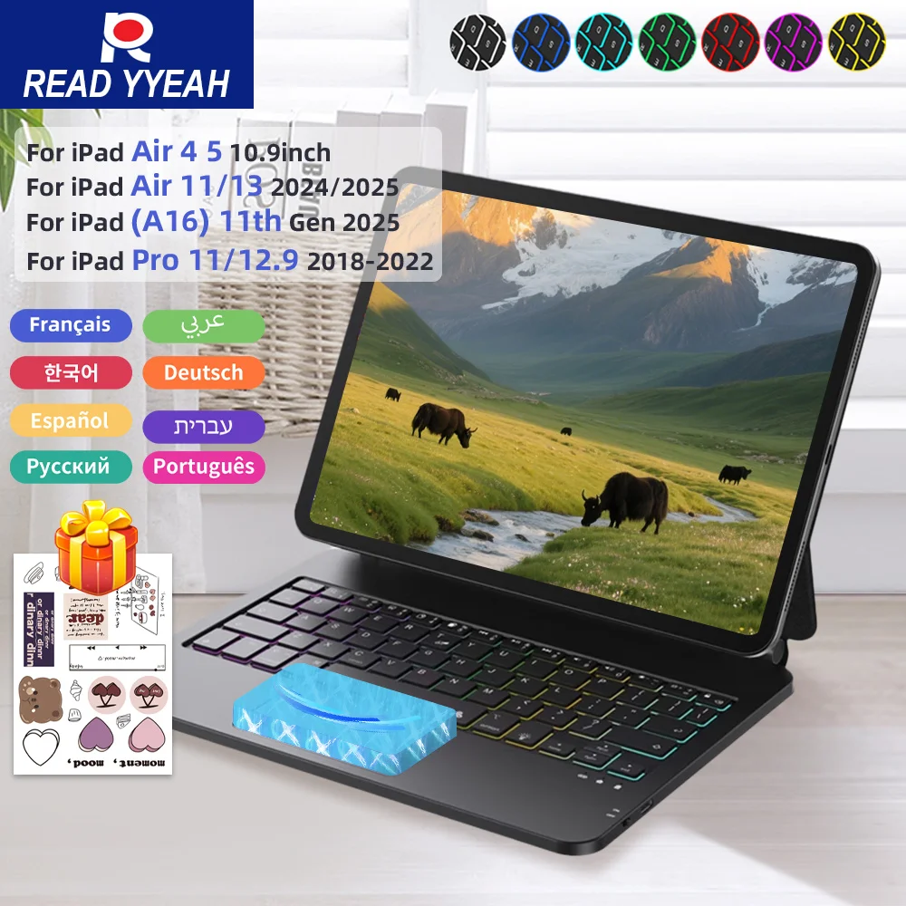 2025 Wireless Backlit Magic Keyboard For iPad A16 11th 10th Gen Pro 11 ...