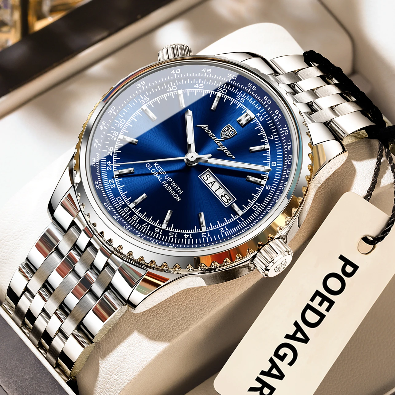 POEDAGAR Luxury Watches For Man Stainless Steel Date Week Quartz Men ...