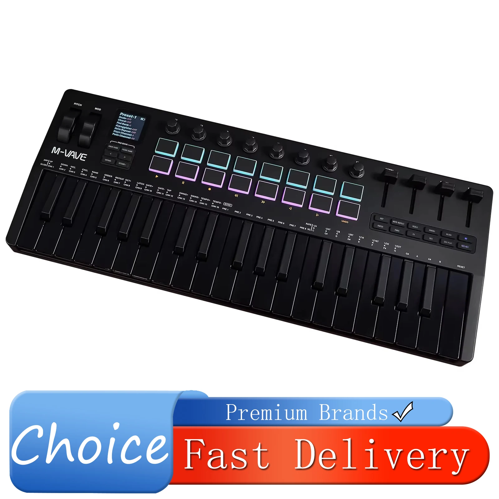 M-VAVE SMK-37 Pro 37-Key MIDI Controller Portable With 16 RGB Pads 8 ...