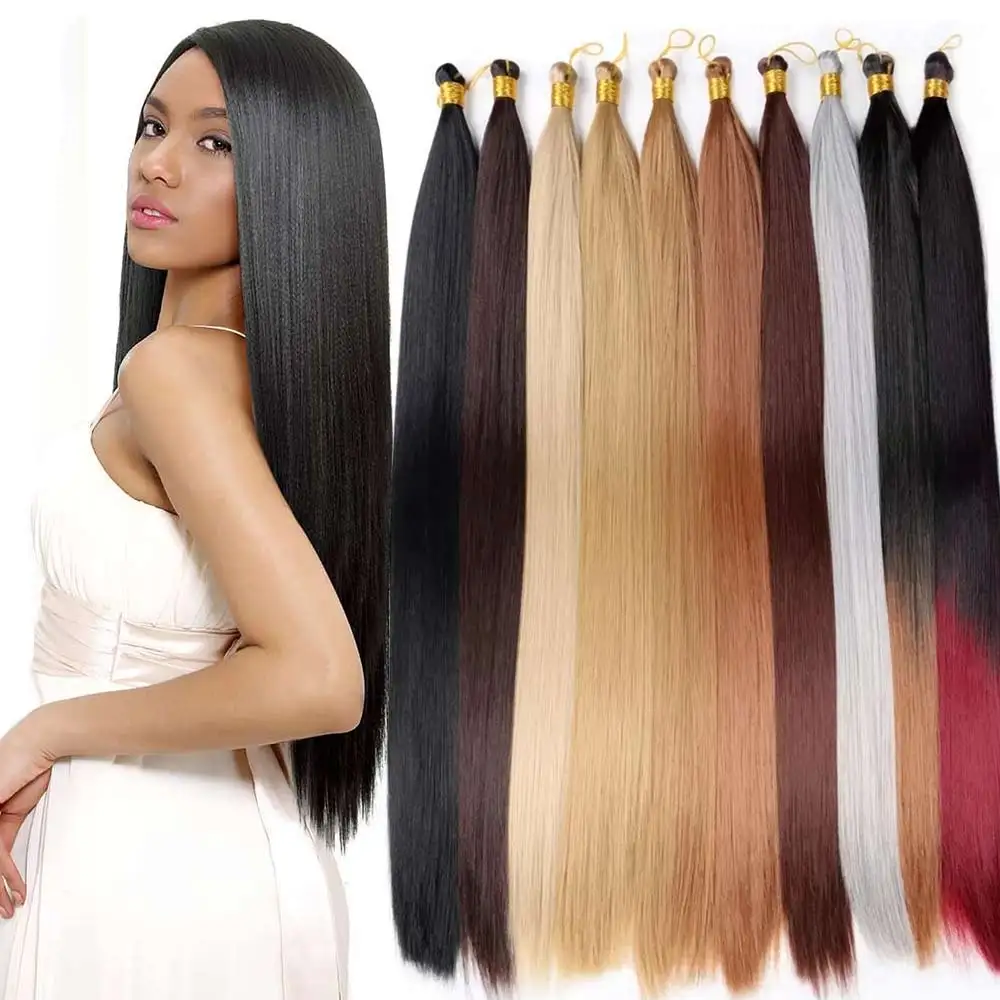 Bone Straight Synthetic Braiding Hair Bulk 22" Silky Pre Stretched ...