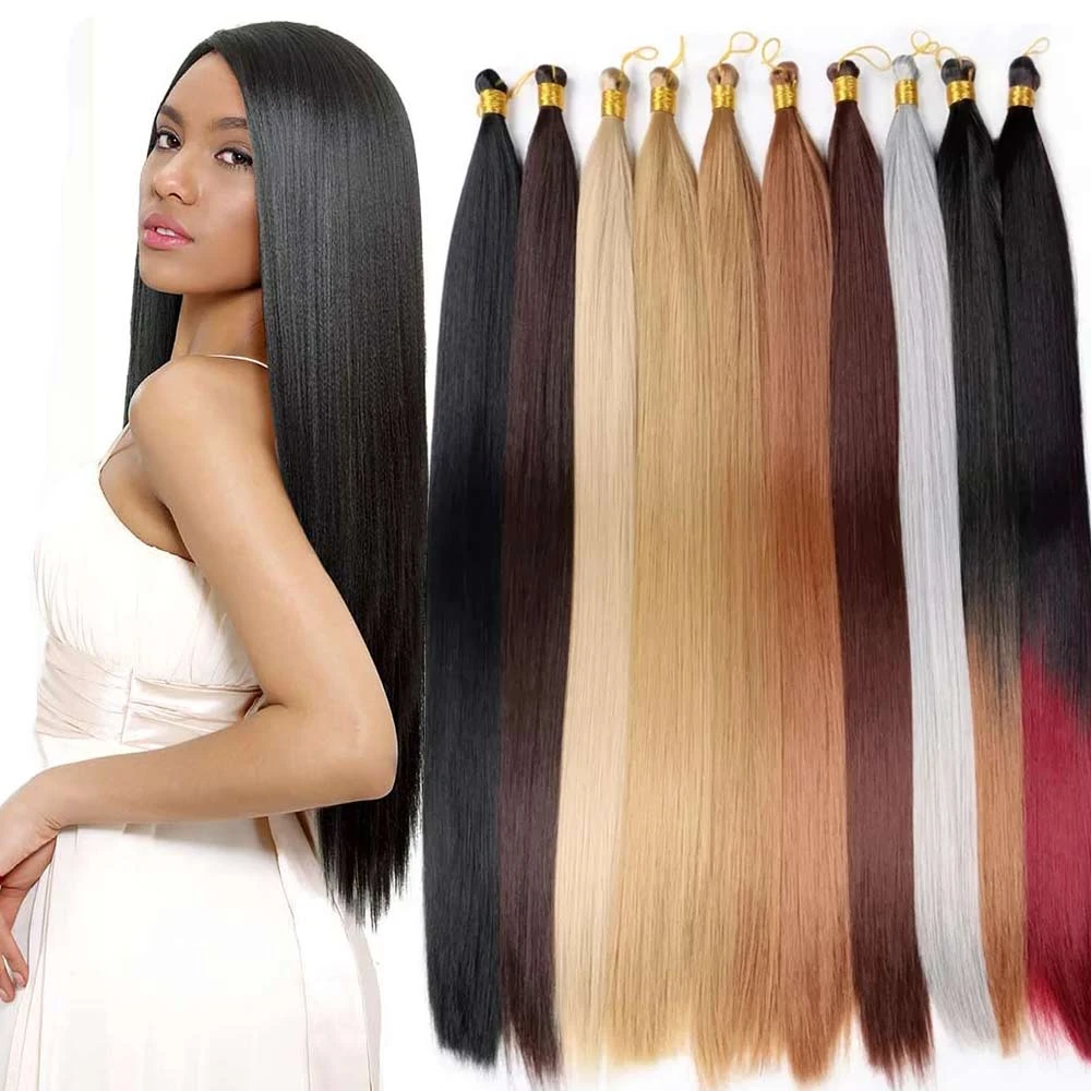 Bone Straight Synthetic Braiding Hair Bulk 22" Silky Pre Stretched ...