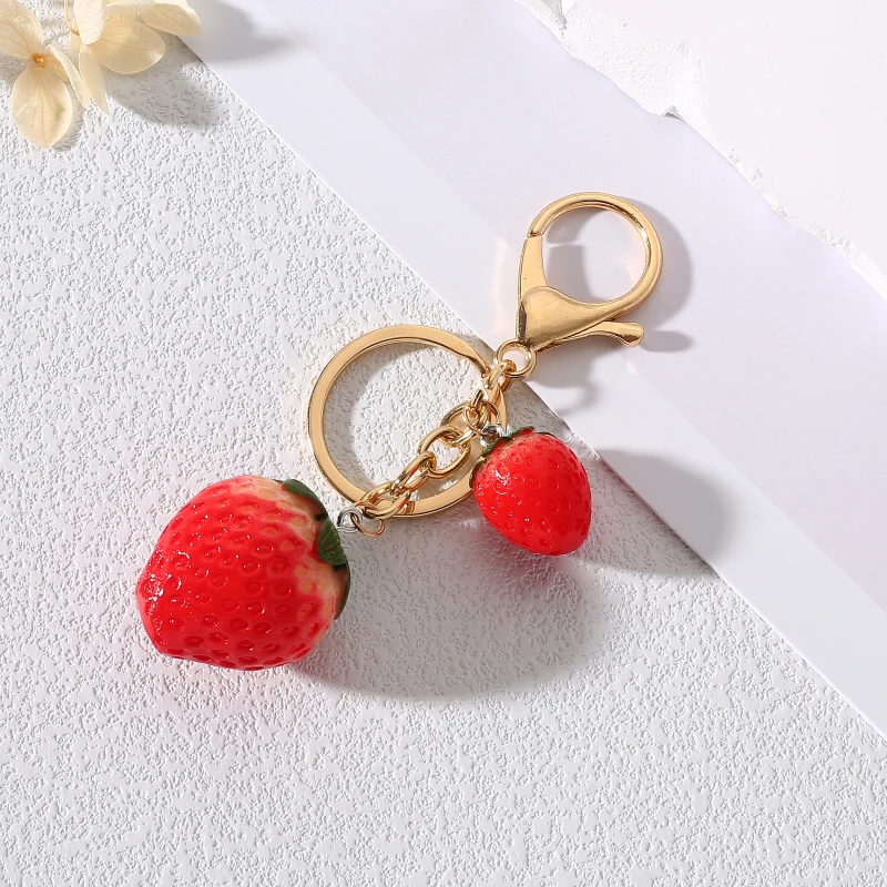 Cute-Red-Strawberry-Fruit-Pendant-Resin-Pendant-Keychain-with-Lobster ...