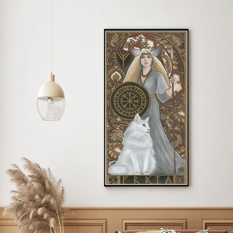 Freya-Poster-Female-Warrior-Goddess-Canvas-Painting-Vegvisir-Icelandic ...