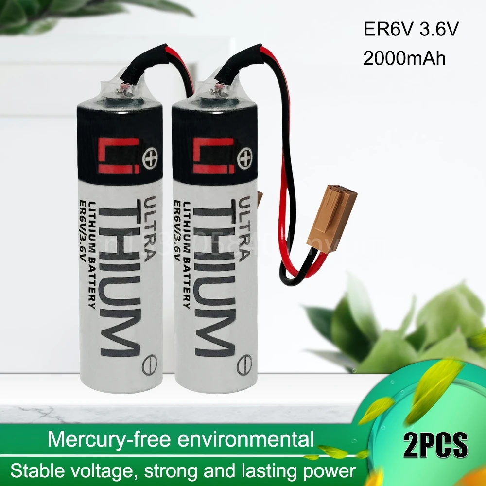 2pcs Genuine New ER6V 3.6V 2000mAh with Brown Plug Industrial PLC ...
