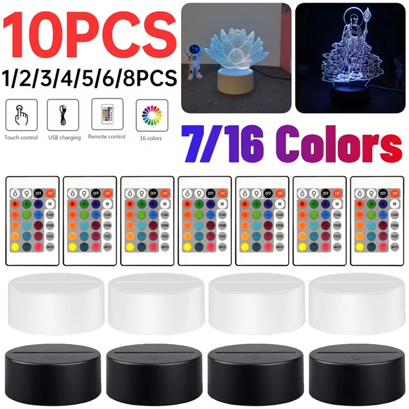 LED Light Display Stand Round LED Anime Lamp Base 7/16 Colors Touch ...