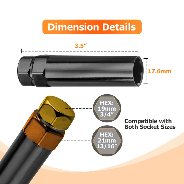 Black Socket Key Tool for 6 Spline Tuner Lug Nuts Wheel Lock Tool 12×1. ...