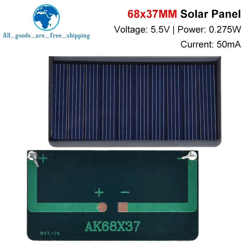 5.5V 50mA 0.275W Solar Panels Polycrystalline TZT 68x37mm Mini Sunpower ...