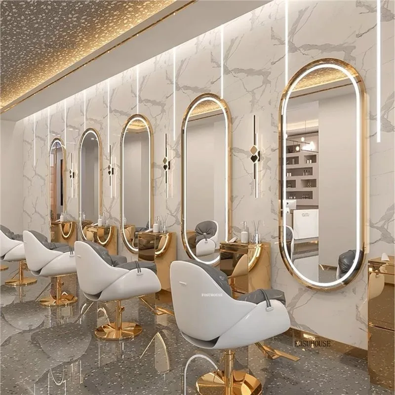Luxury Barber Shop Mirror Station with Led Light Hair Salon Furniture ...