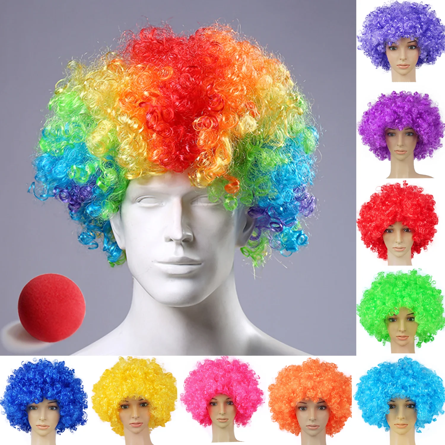 Colorful-Clown-Wig-Afro-Curly-Synthetic-Wig-Cosplay-for-Men-Women-Mardi ...