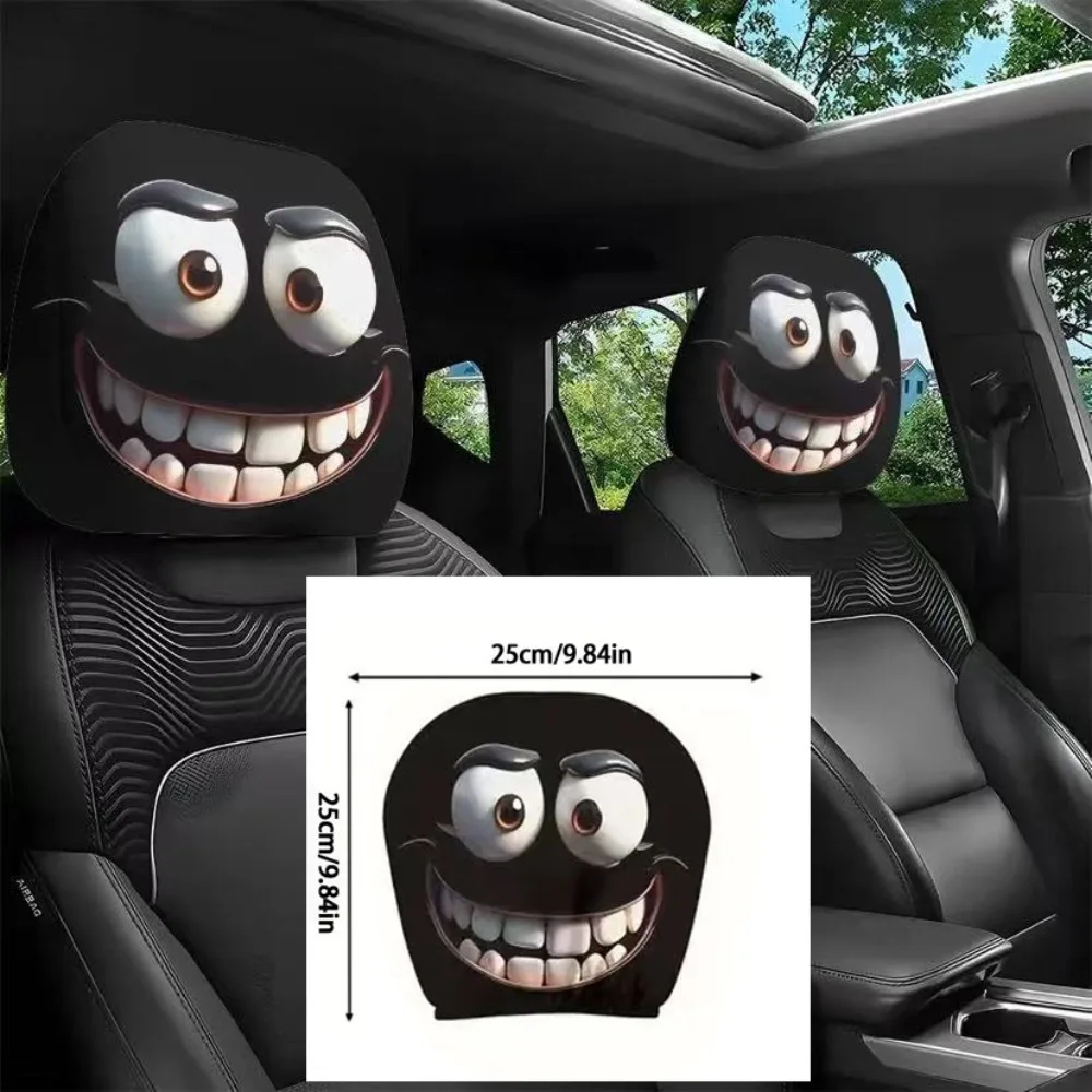 2pcs Horror-Themed Car Headrest Covers - Black & White Face Design ...