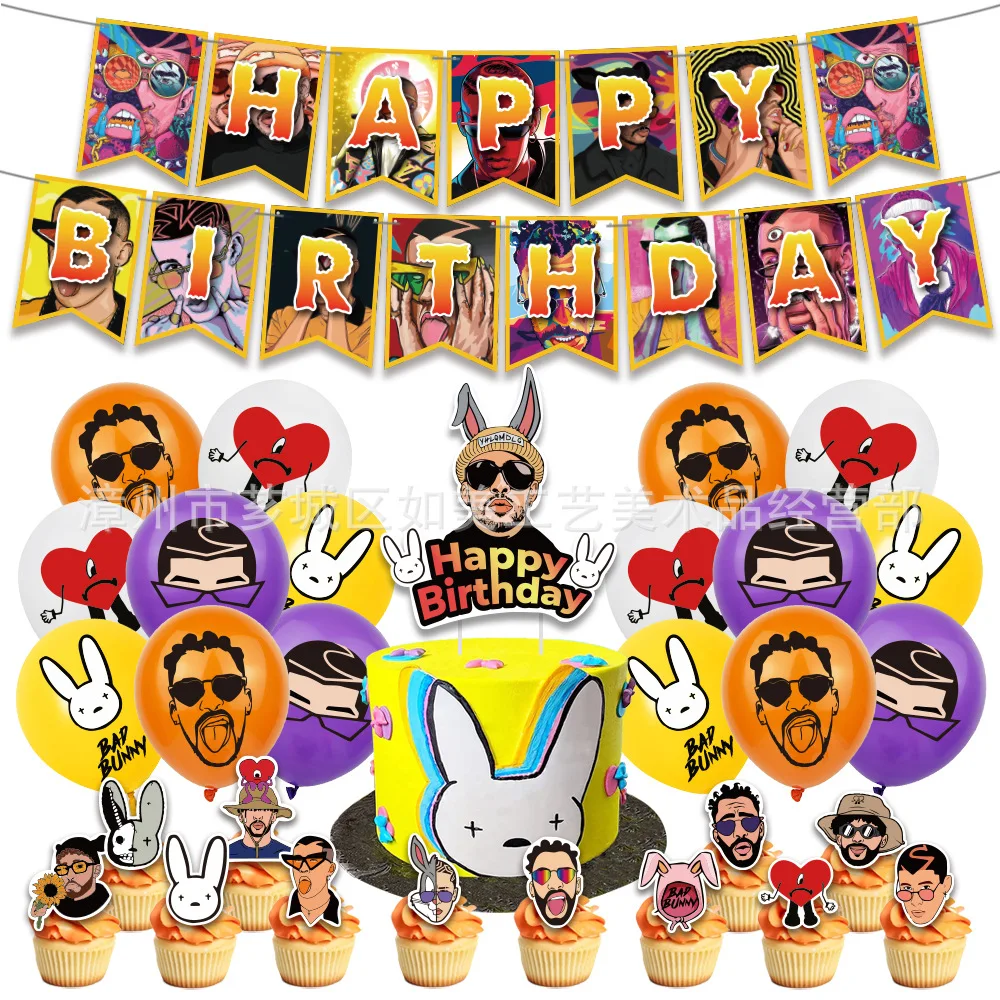 Bad-Bunny-Theme-Happy-Birthday-Party-Latex-Balloon-Banner-Cake-Topper ...