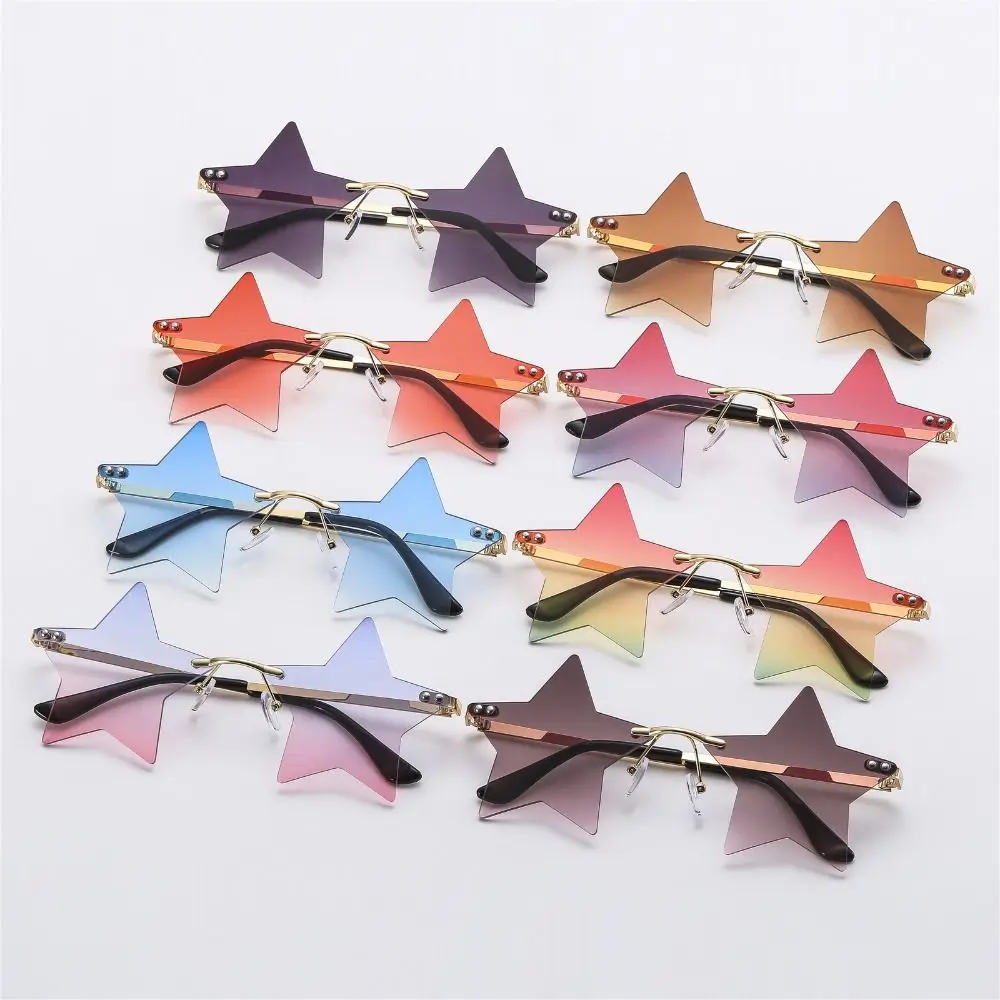 Gradient Rimless Star Shaped Sunglasses for Women Men Fun Pentagram Sun ...