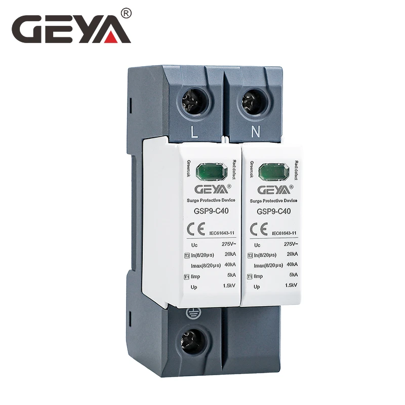 Geya Gsp9 2pole Surge Protector 20ka-40ka Spd Ac275v Ac385v 400v 440v Spd House Surge Protector ...