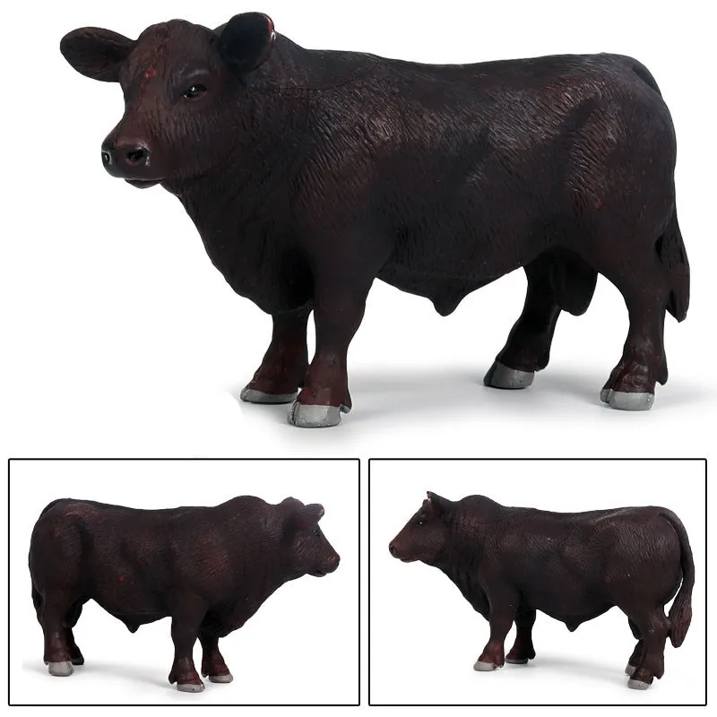 Original Wild Animals World Cow Toy Black Angus Bull Cattle Farm Model ...