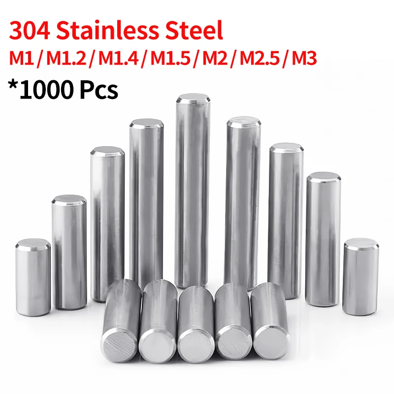 1000PCS-304-Stainless-Steel-Pin-Double-Chamfered-Flat-Head-Cylindrical ...