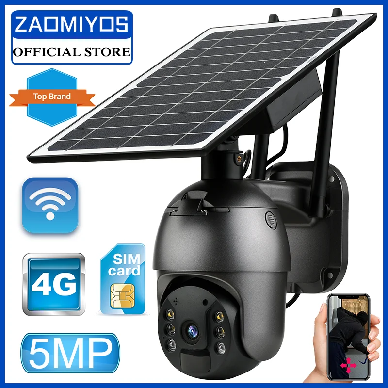 3MP/5MP 4G SIM Card slot 360 8W Solar Camera PTZ Outdoor PIR Detection ...