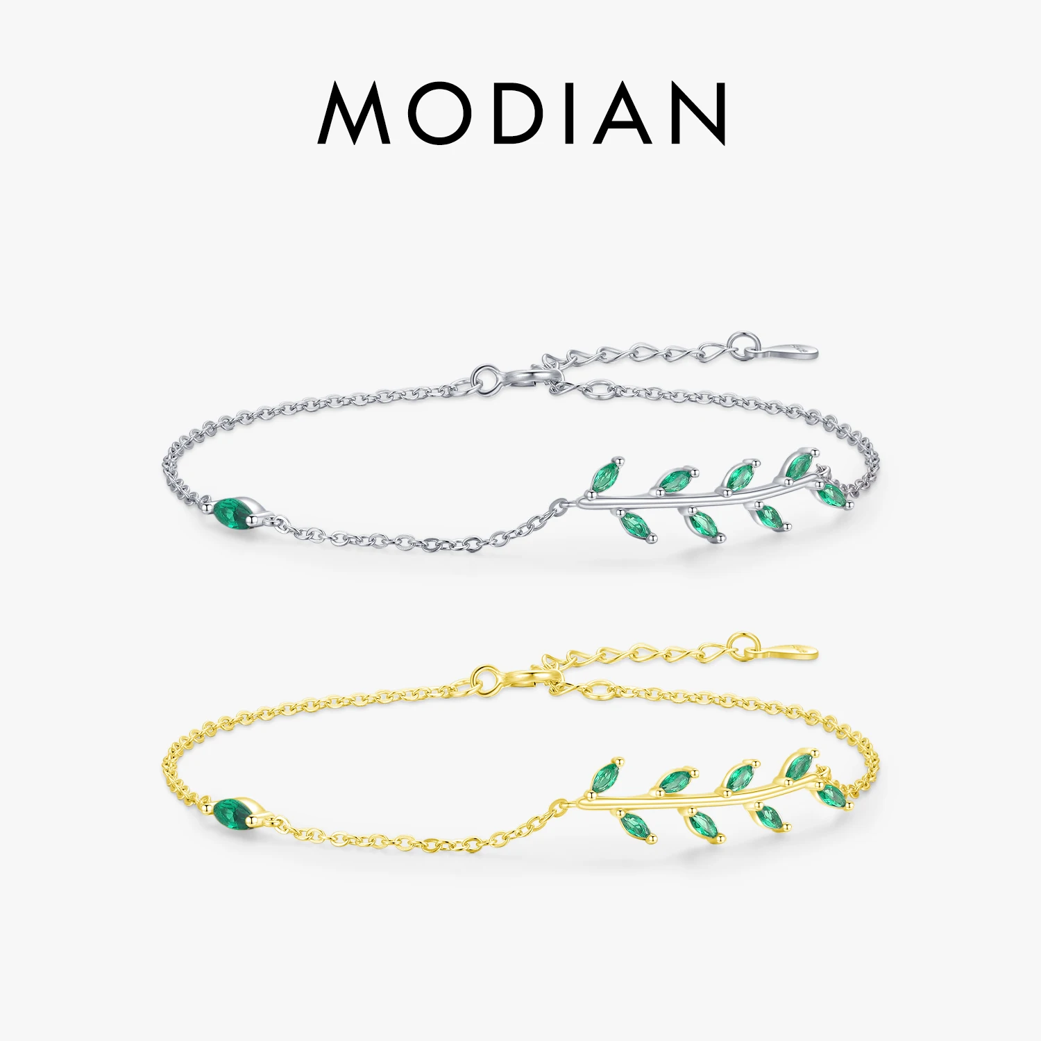 MODIAN-925-Sterling-Silver-Trendy-Green-Leaf-CZ-Bracelet-For-Women ...