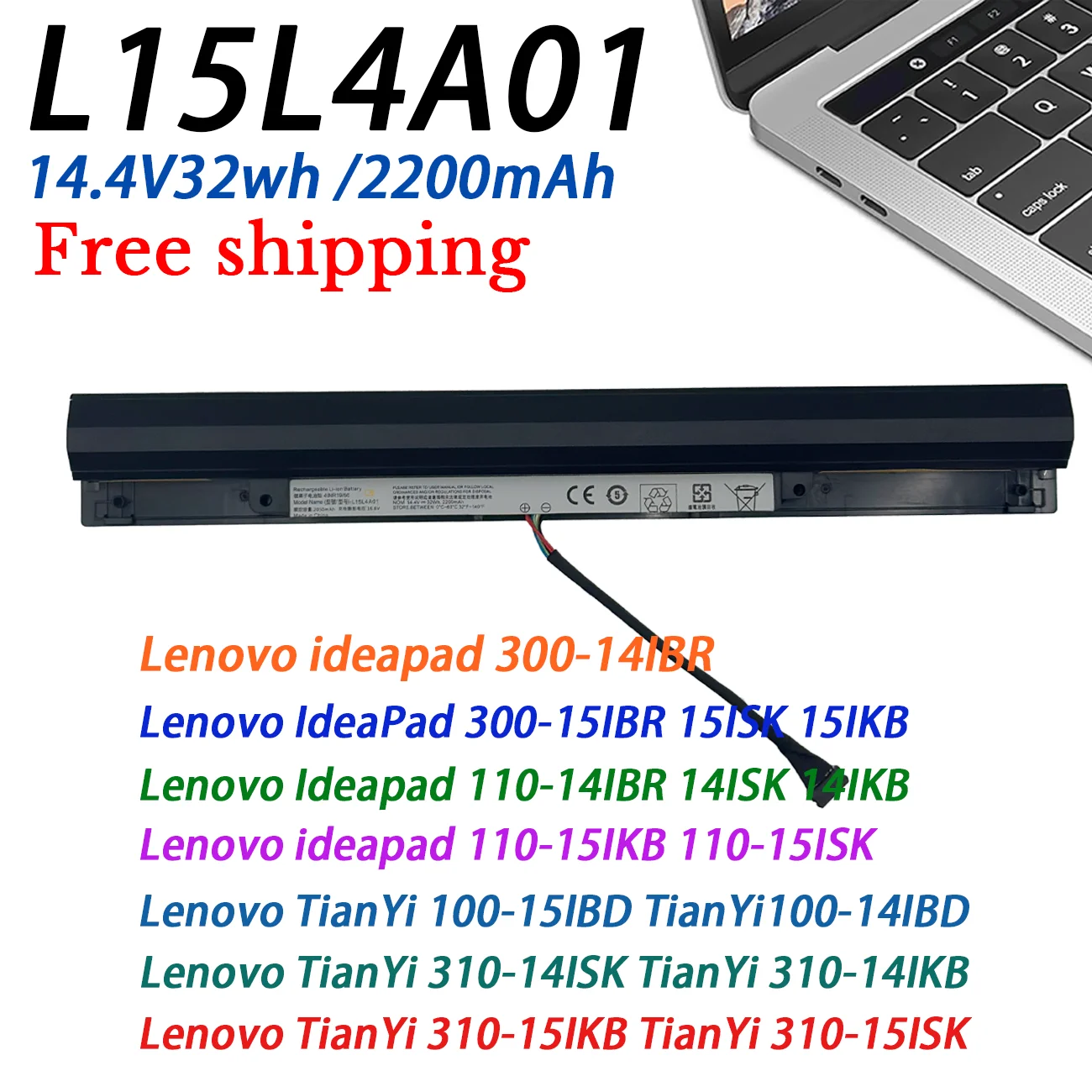 L15L4A01-Battery-for-Lenovo-Ideapad-V4400-300-14IBR-100-15IBD-110-15ISK ...