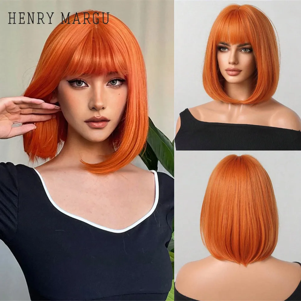HENRY-MARGU-Short-Orange-Bob-Synthetic-Wigs-for-Women-Orange-Wig-with ...