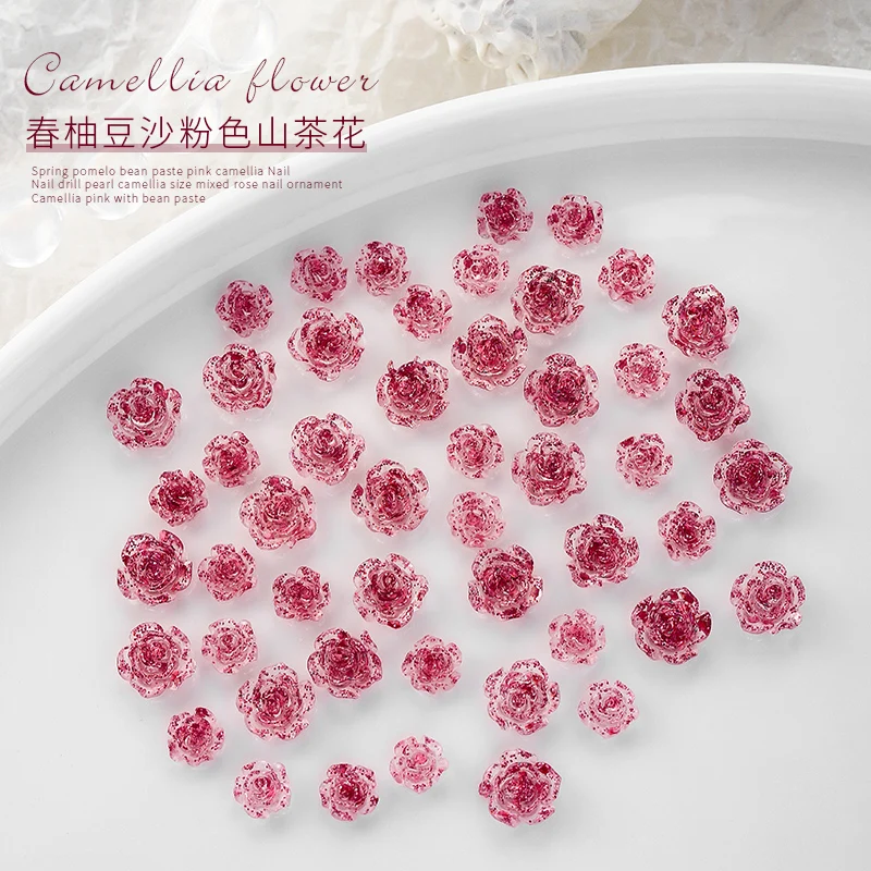 50PCS-Red-Bean-Paste-3D-Resin-Camellia-Flowers-Nail-Art-Decorations ...