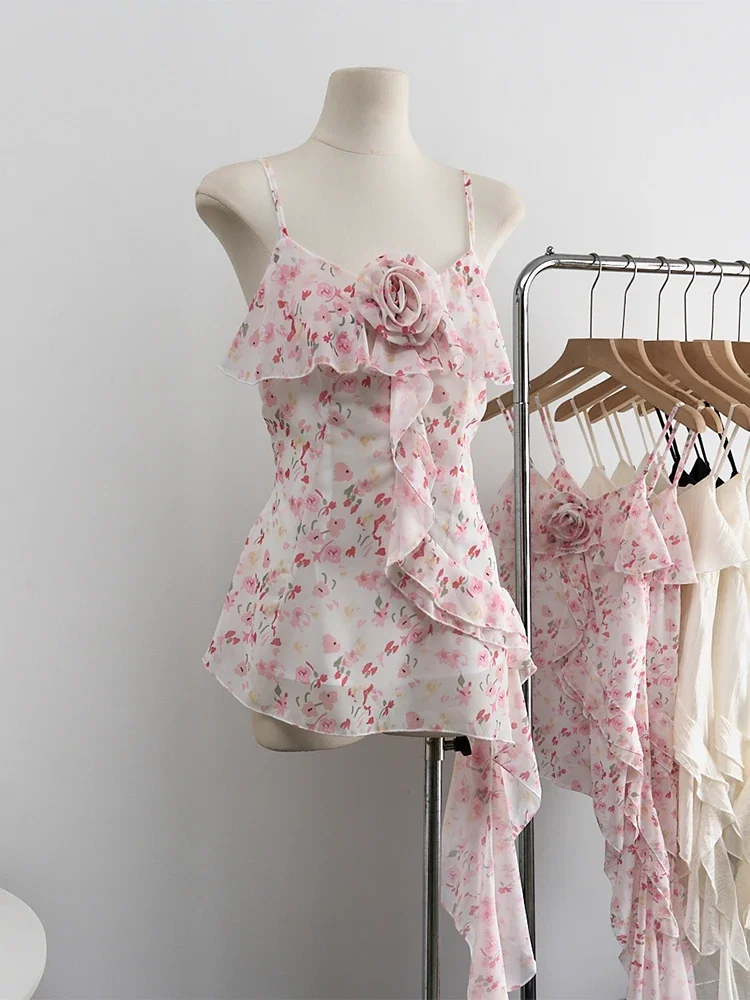 Summer Crop Chiffon Blouse Women Ruffles Irregular Halter Tops Y2k ...