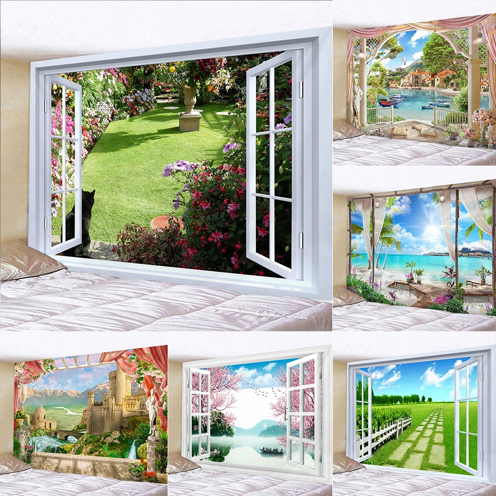 3D-imitasyon-pencere-orman-peyzaj-duvar-duvar-as-l-bohem-Psychedelic ...