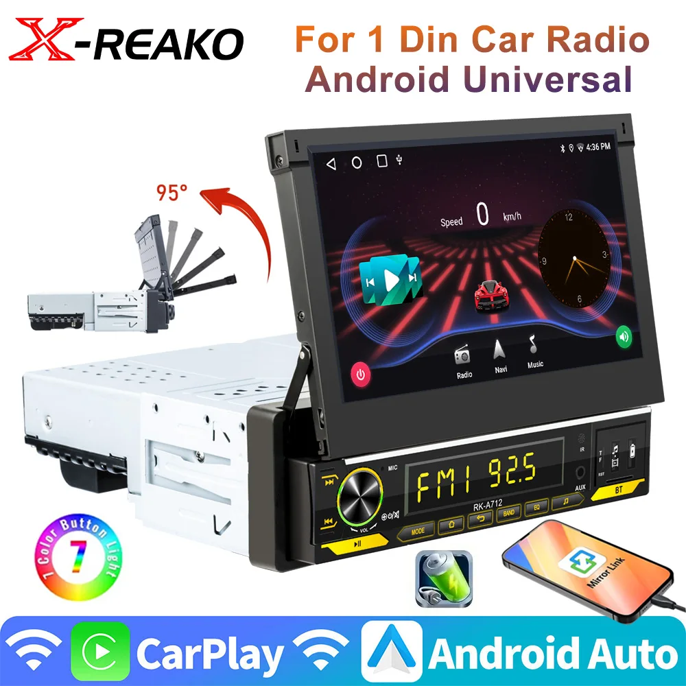 X-REAKO-1-Din-7-Car-Radio-Android-12-Telescopic-Screen-Carplay-Auto-GPS ...